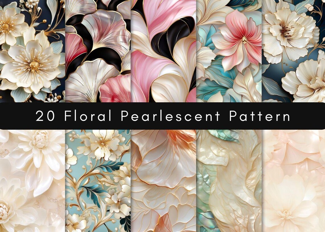 Pearlescent Floral Digital Paper: Seamless Mother of Pearl Patterns ...