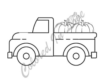 Fall Coloring Page for Kids - Pickup Truck With Pumpkins - Etsy