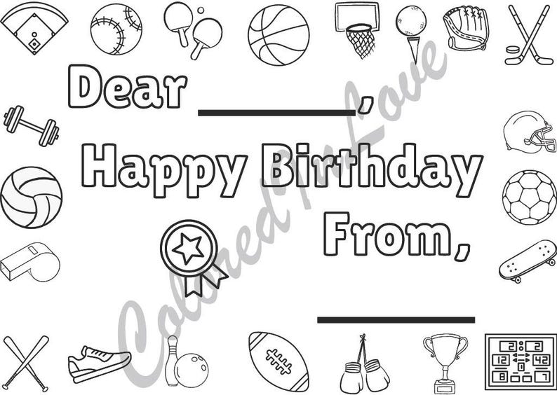 Sports Theme Happy Birthday Coloring Page - Etsy