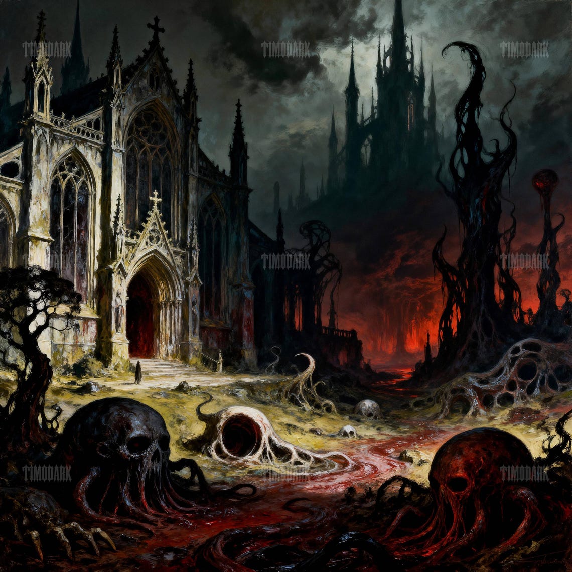 Gothic Cathedral Horror Print – Dark Fantasy Lovecraft Landscape ...