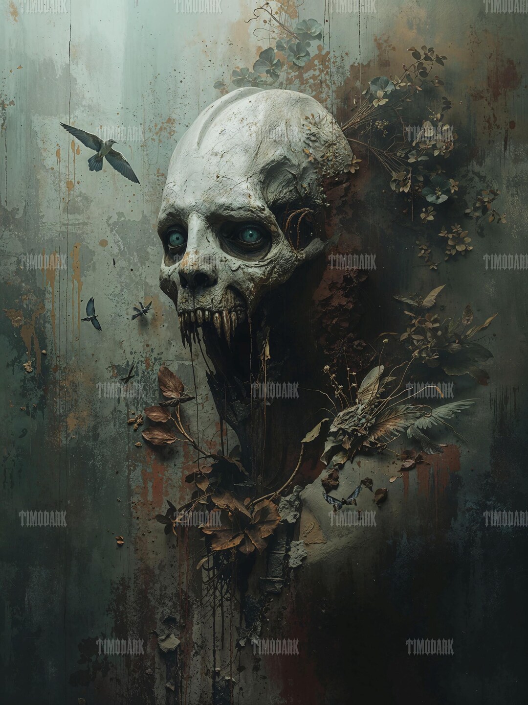 Decay and Bloom – Gothic Skull Horror Art | Dark Printable 300 DPI by ...