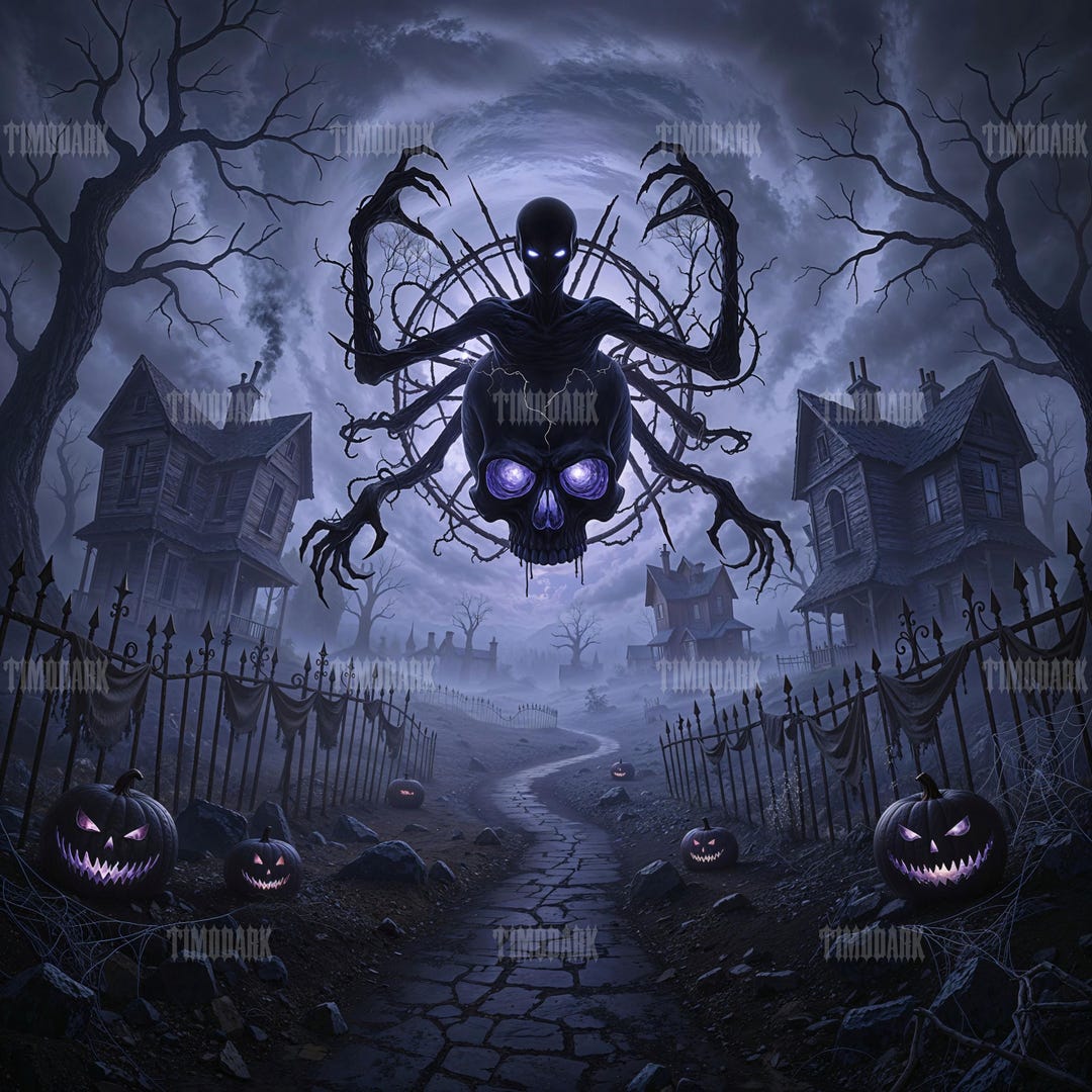 Gothic Halloween Horror Art Print: Haunted Path of Shadows (digital ...