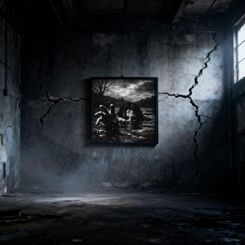 Black and White Horror Art Print, Scary Woman Gothic Wall Art, Dark ...