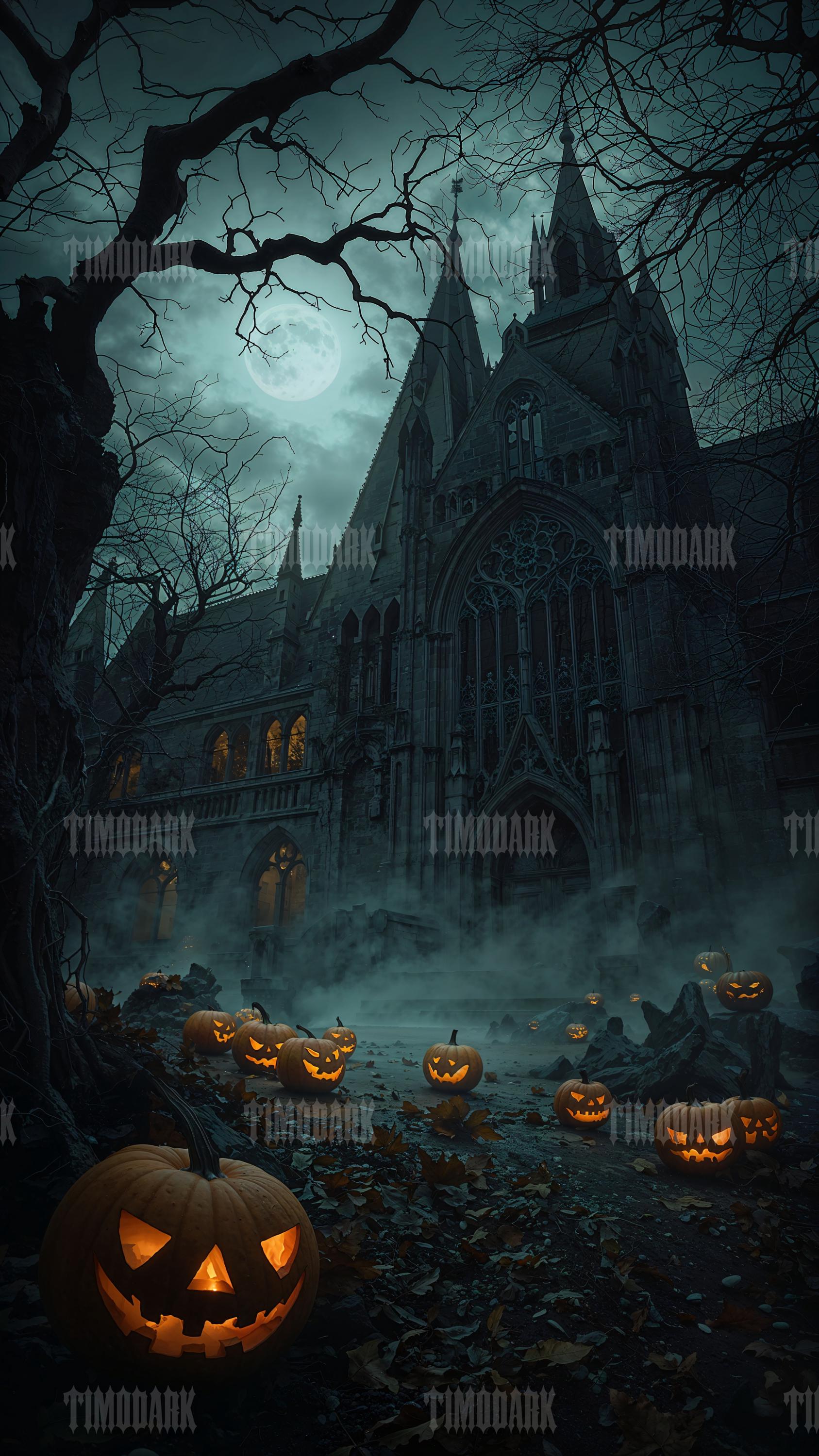 Gothic Haunted Church Halloween Mobile Wallpapers | Dark Spooky Jack-o ...
