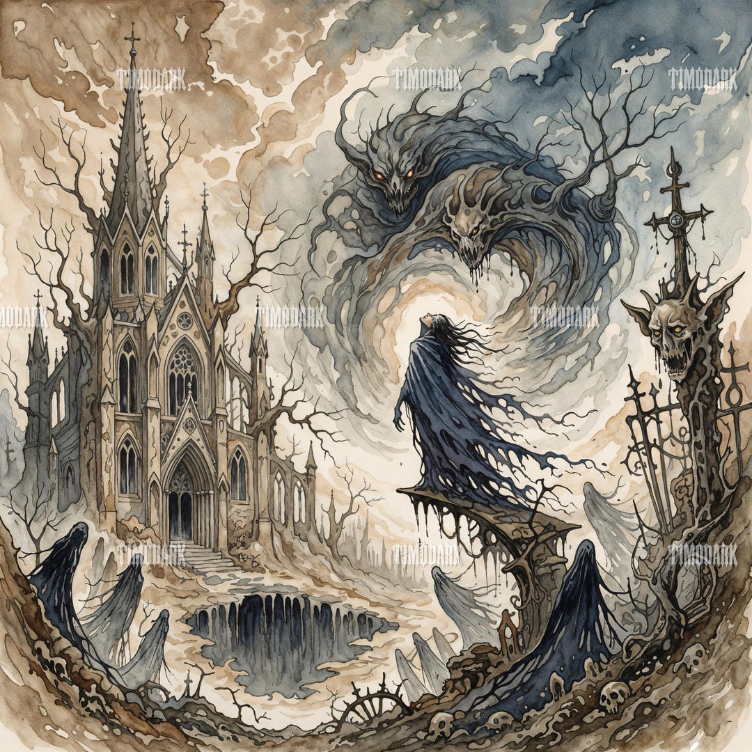 Gothic Cathedral Digital Print: Dark Fantasy Phantom Spirits (300 DPI ...