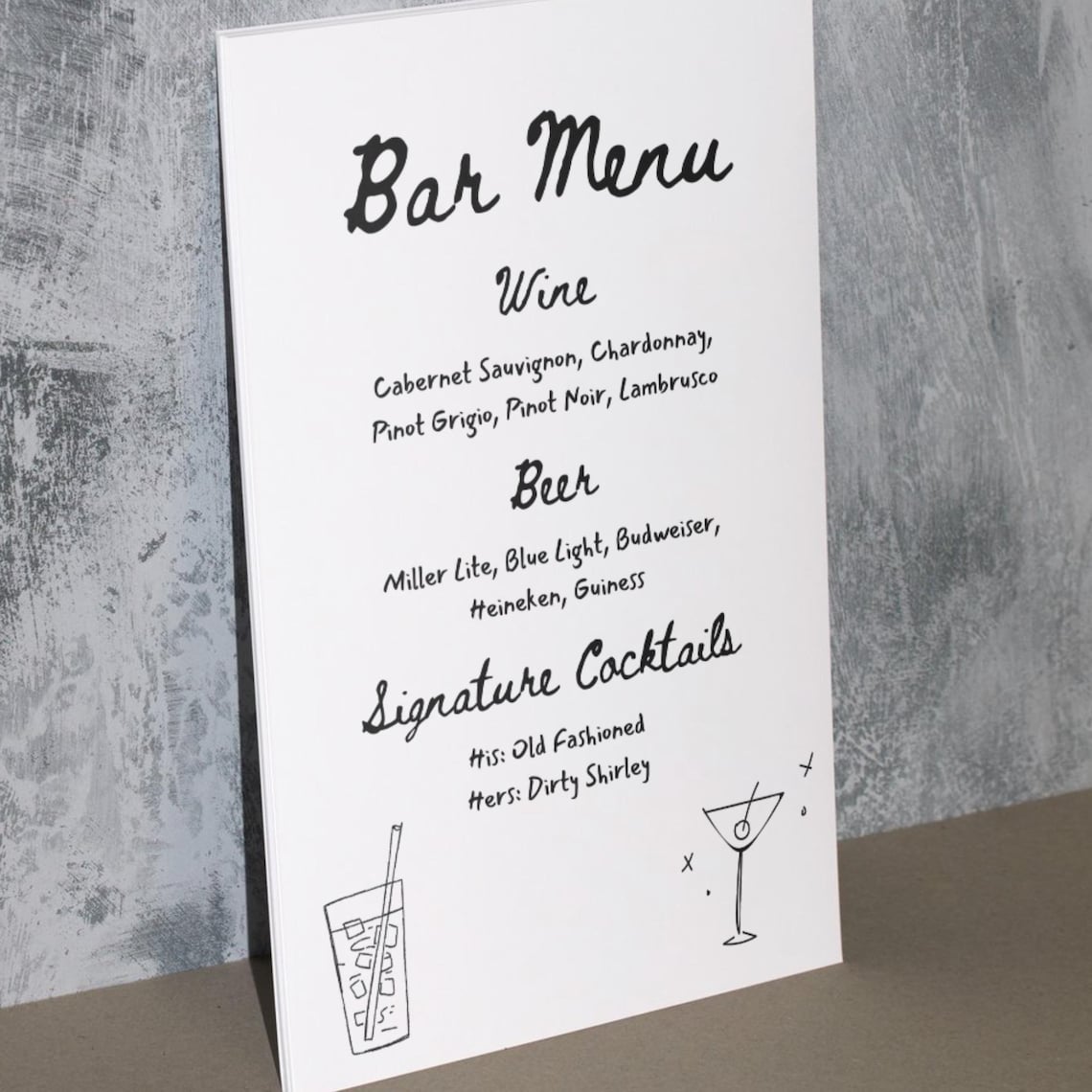 Editable Bar Menu Template for Weddings and Events Customizable Drink ...