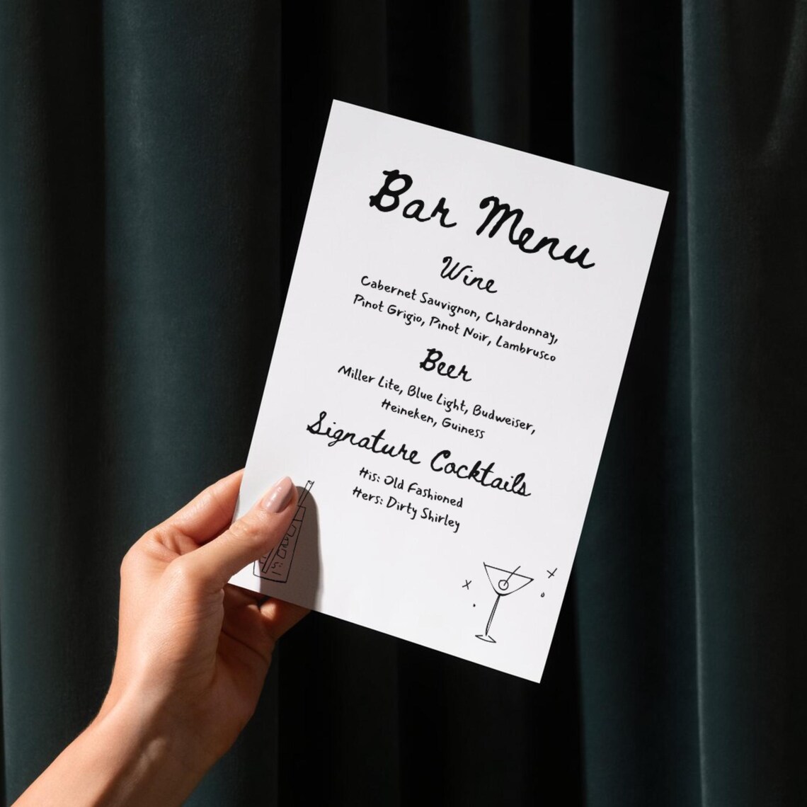 Editable Bar Menu Template for Weddings and Events Customizable Drink ...