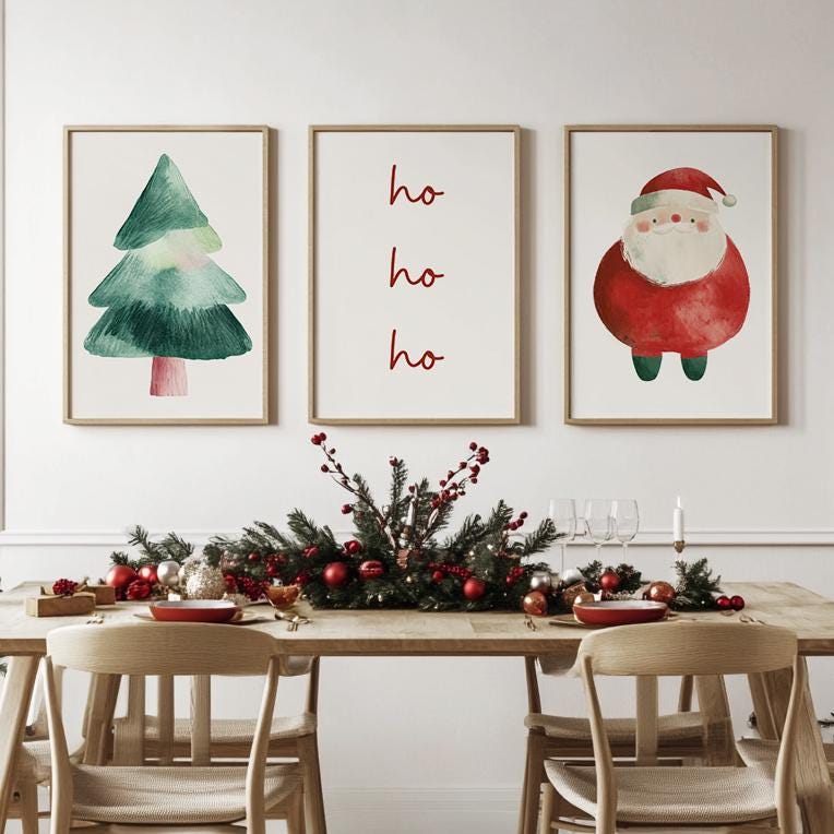Set of 3 Christmas Watercolor Prints - Santaclaus , Tree Christmas ...
