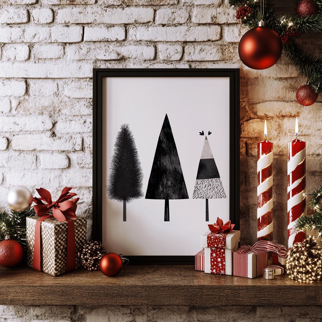Minimalist Christmas Set of 3 Wall Art, Scandinavian Retro Holiday ...