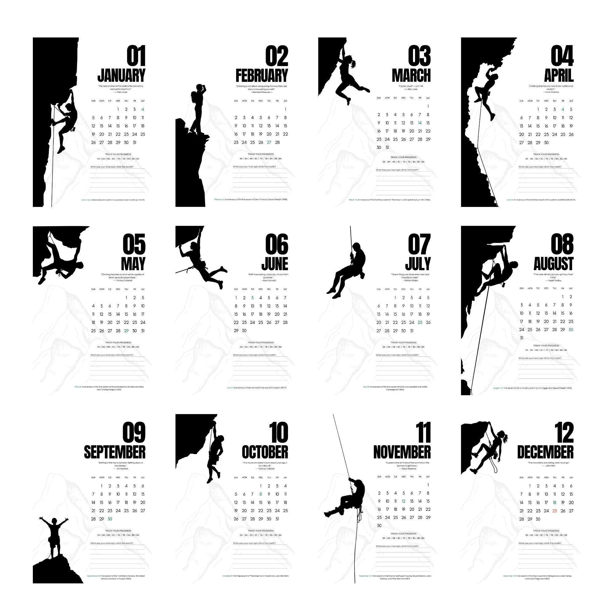 2025 Rock Climbing Calendar | Printable Digital Art | Wall Decor for ...