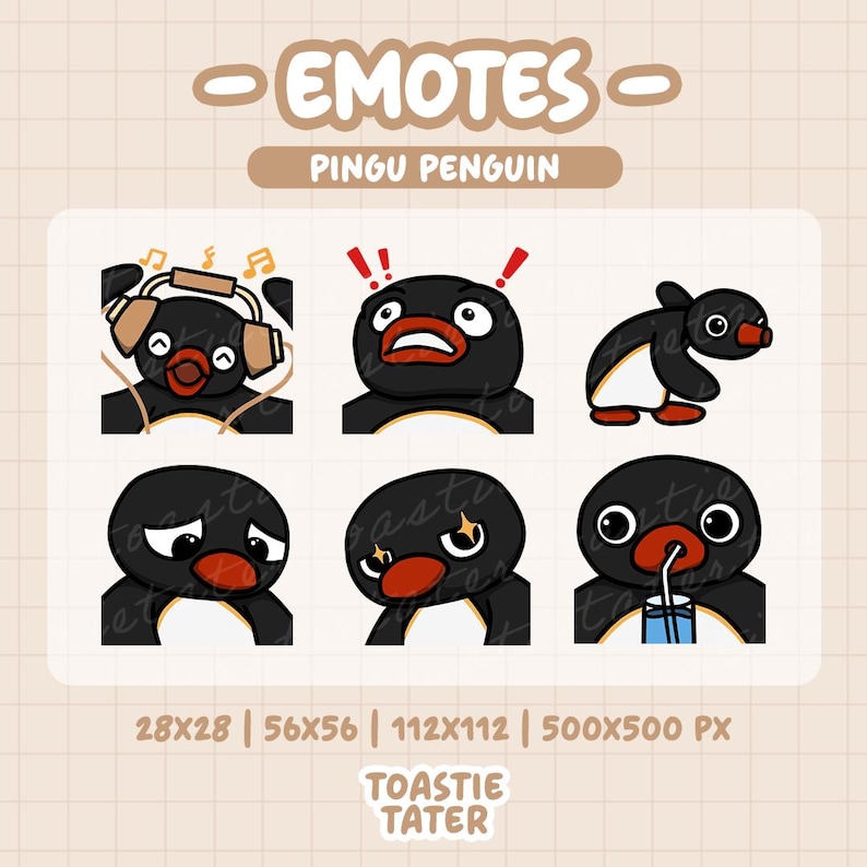 Pingu Penguin Emotes #2 / 6 Cute Emotes for Stream / Twitch & Discord ...