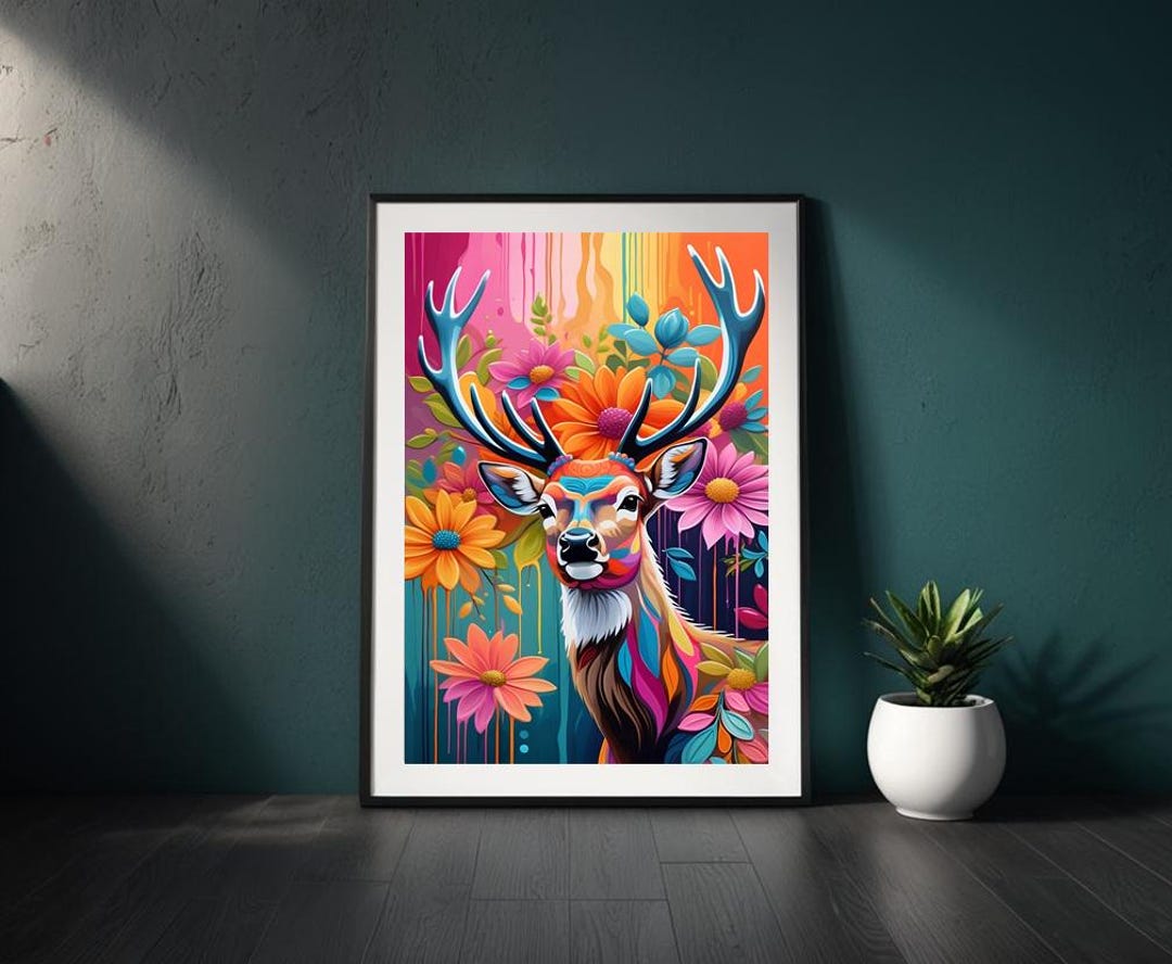 Colorful Stag Artwork | Ultra HD | Digital Printable Artwork | Deer ...