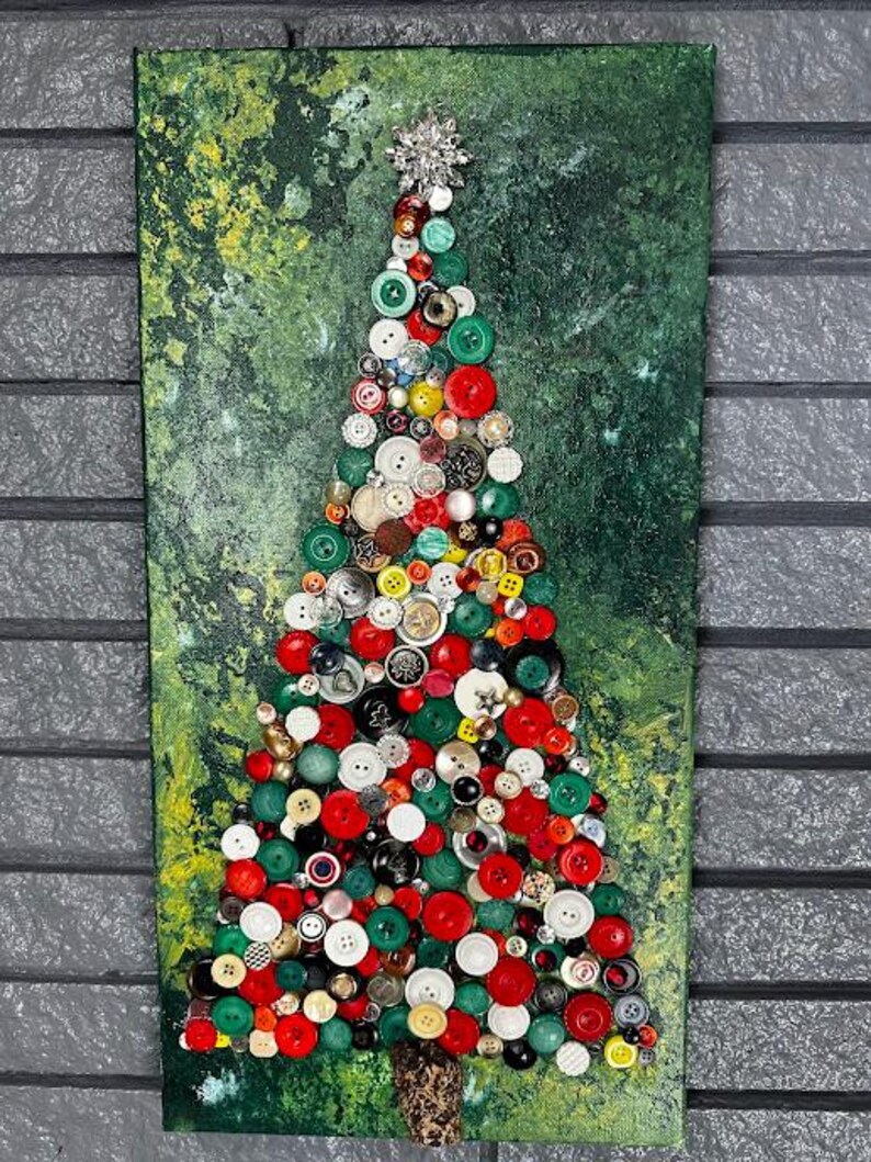 Button Art Christmas Tree Wall Decor Made With Vintage and Antique ...