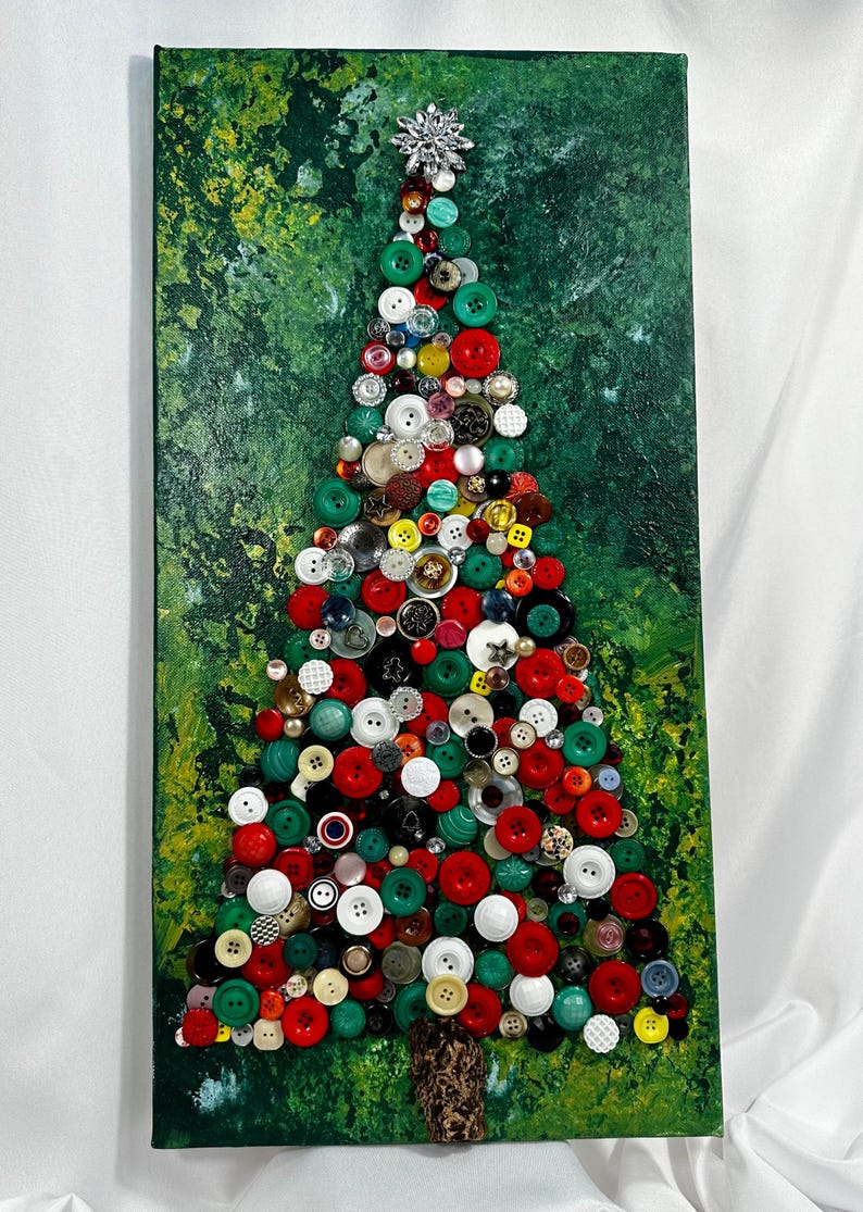 Button Art Christmas Tree Wall Decor Made With Vintage and Antique ...