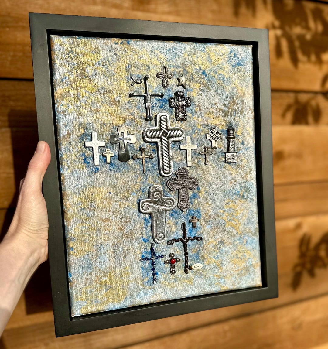 Cross Collage With Repurposed Jewelry on Hand-painted Canvas With Frame ...