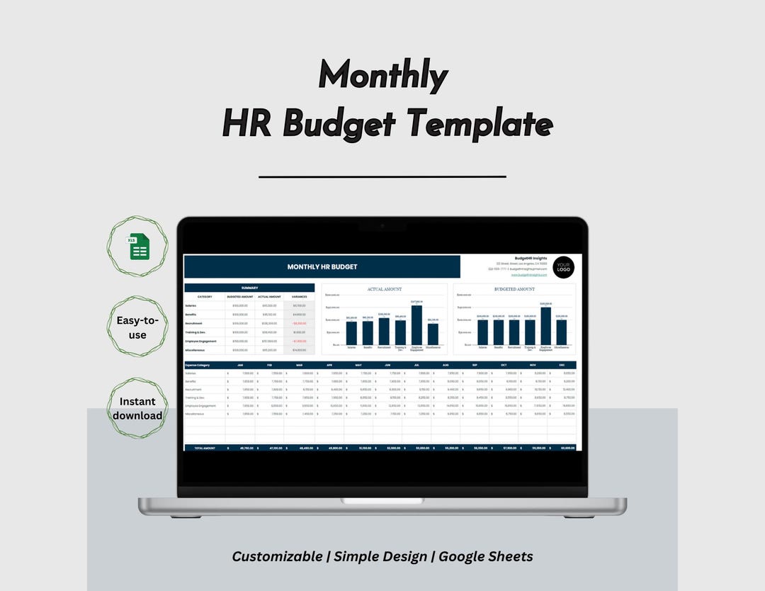Monthly HR Budget Template for Google Sheets, Editable Digital Download ...