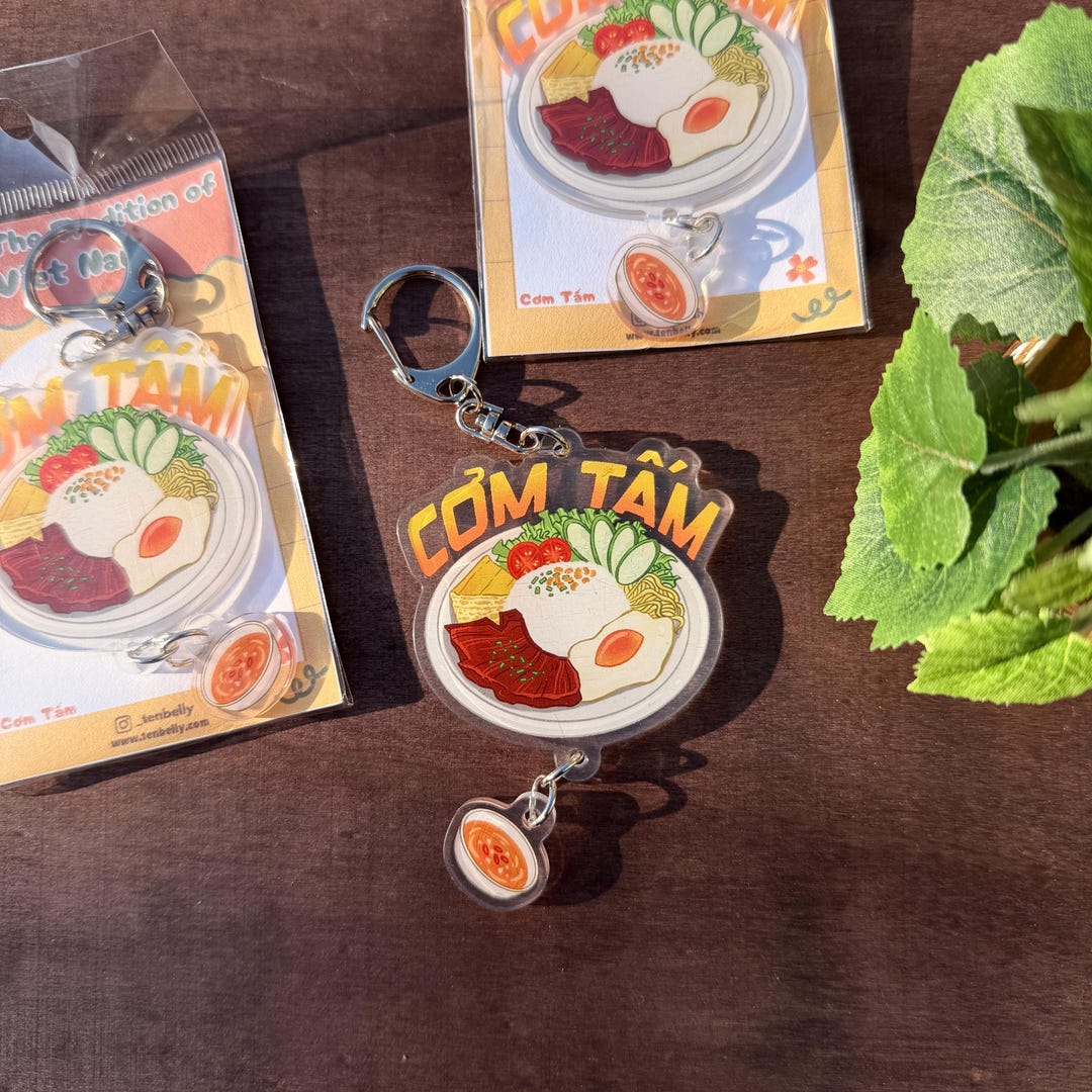Cơm Tấm Acrylic Keychain | Vietnamese Broken Rice, FREE Sticker - Etsy