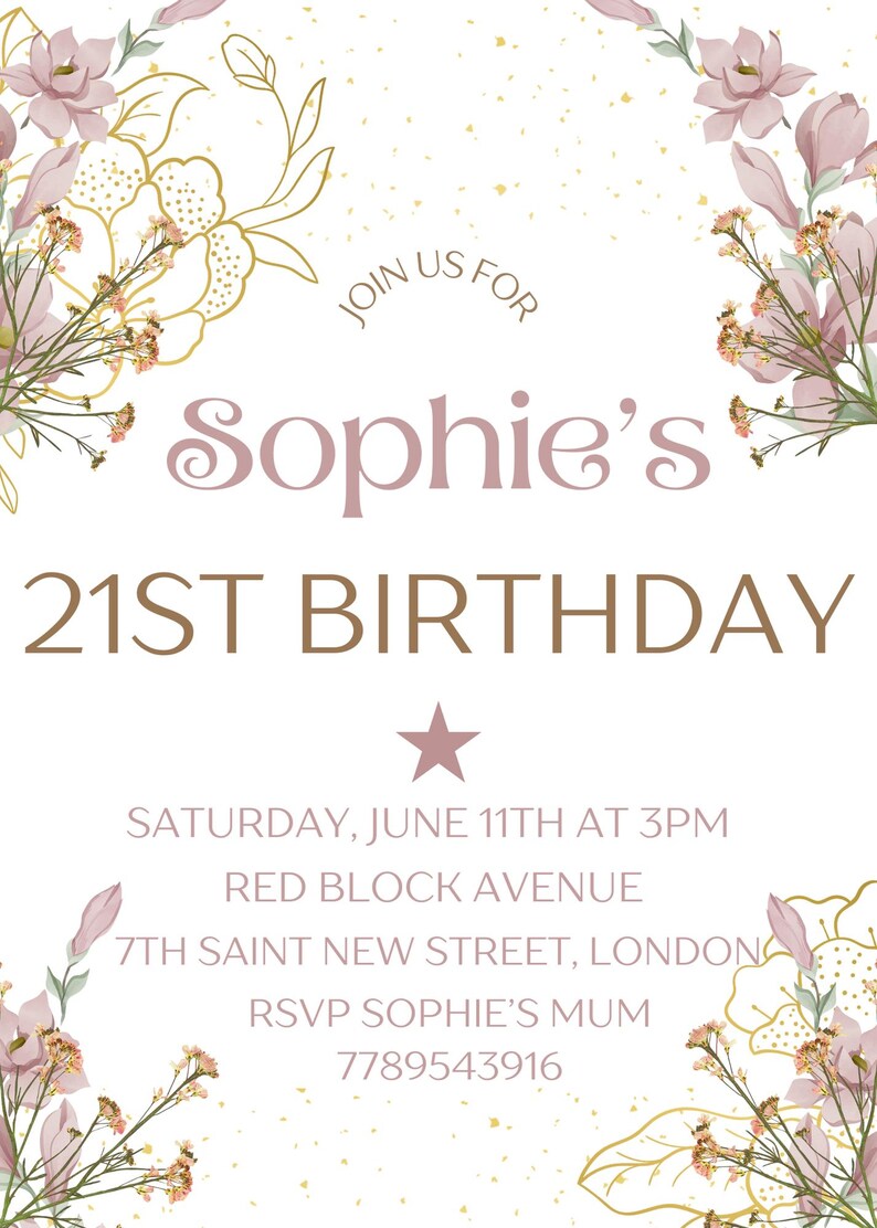 Editable Flower Birthday Invitation Template, Flower Digital Invitation ...