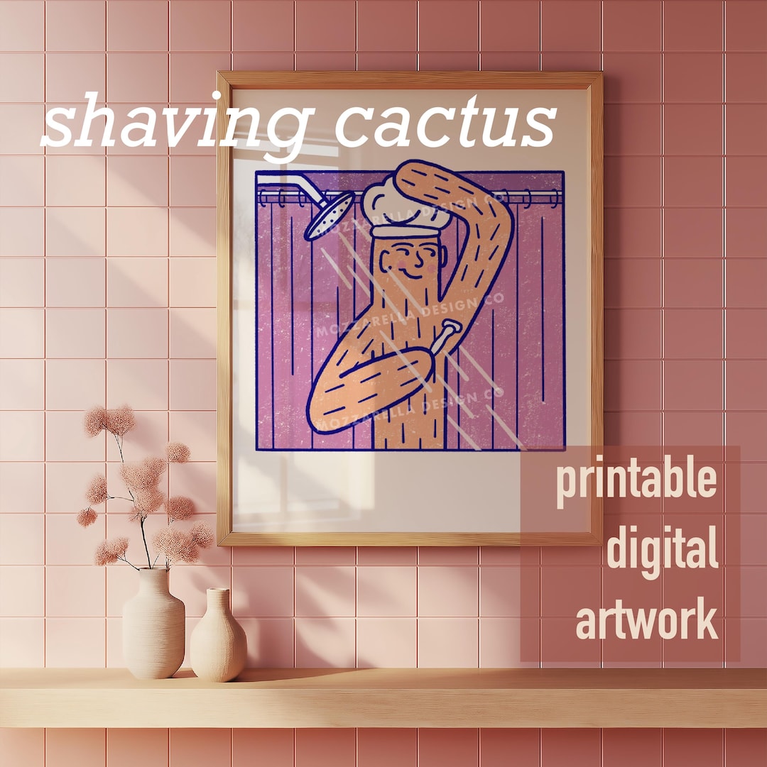 Cactus Wall Art - Shaving Cactus Funny Art for Your Home, Bathroom ...