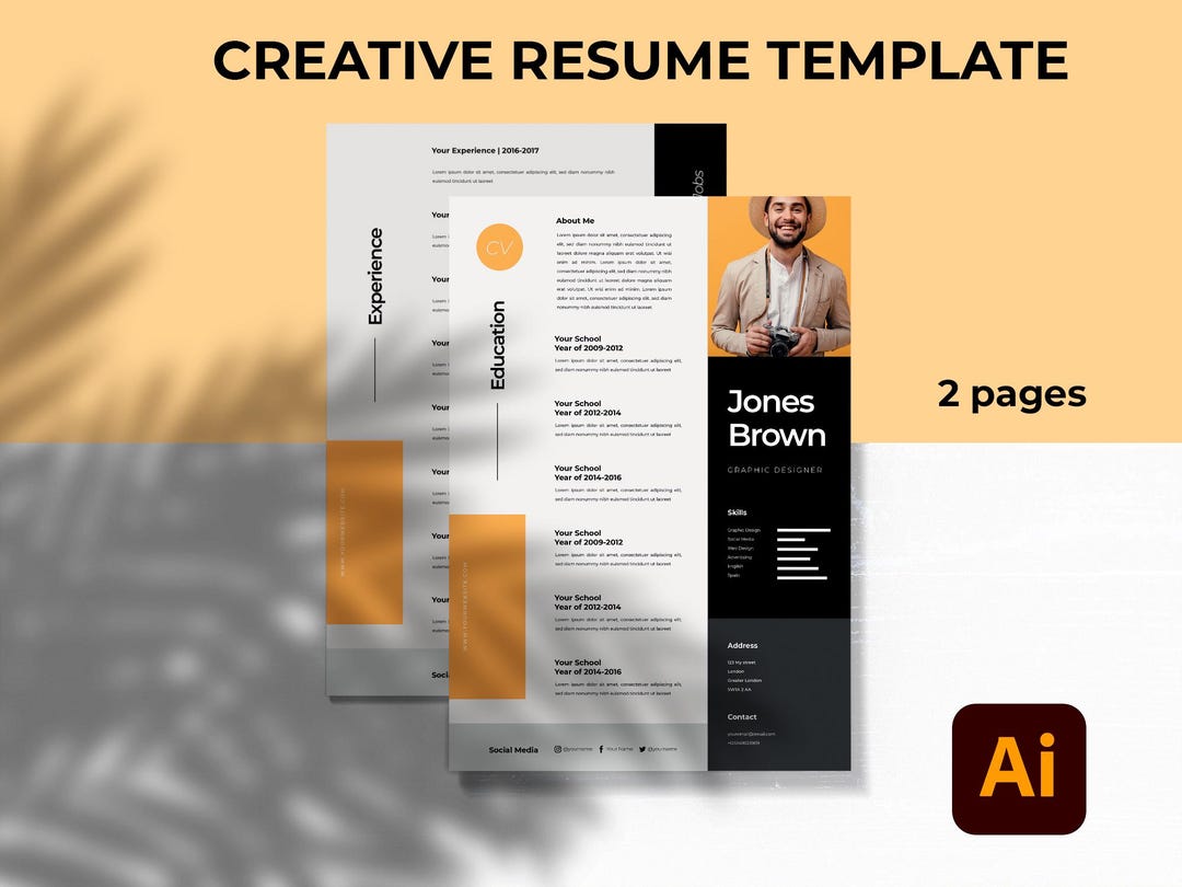 Cv Template, Modern Resume Template, Illustrator, Standard Size ...