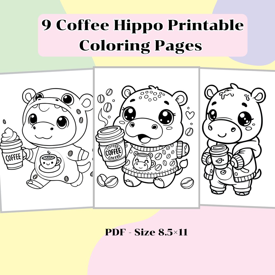 9 Cute Hippo Coloring Pages, Coloring Pages, Coloring Book - Etsy