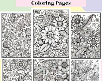 6 Flowers Mindfulness Printable Coloring Pages, Coloring Pages, Flowers ...