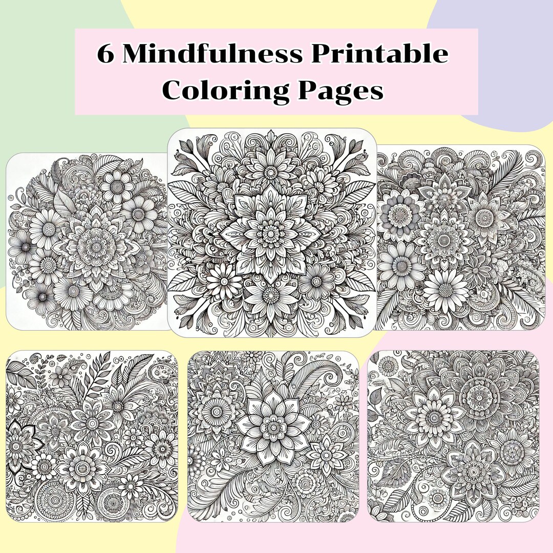 6 Flowers Mindfulness Printable Coloring Pages, Coloring Pages, Flowers ...