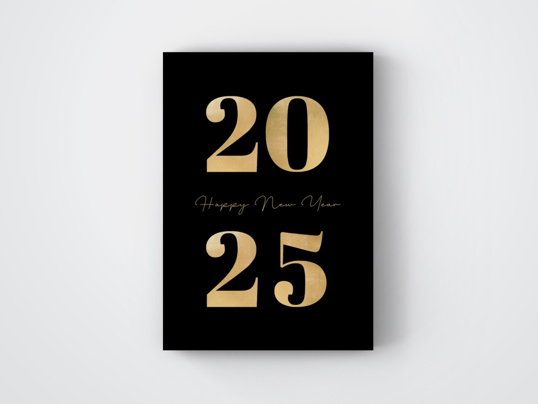 Happy New Year Black and Gold Card, Printable Holiday Card 2025, New ...