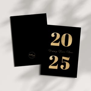 Happy New Year Black and Gold Card, Printable Holiday Card 2025, New ...