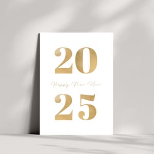 Happy New Year Card 2025, New Year Greeting Card, Gold Number New Year ...