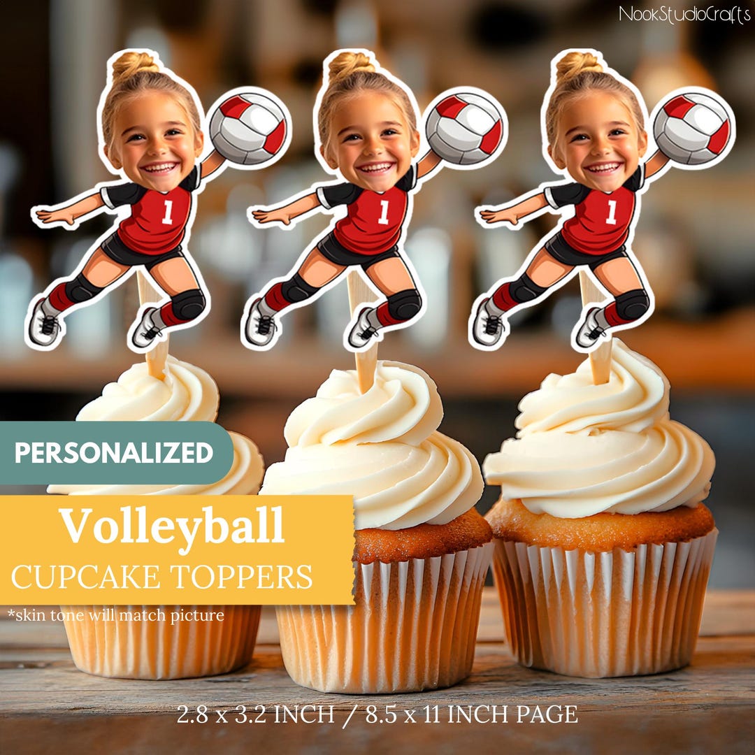 Volleyball Face Cupcake Toppers | Personalized Party Decor | Custom ...