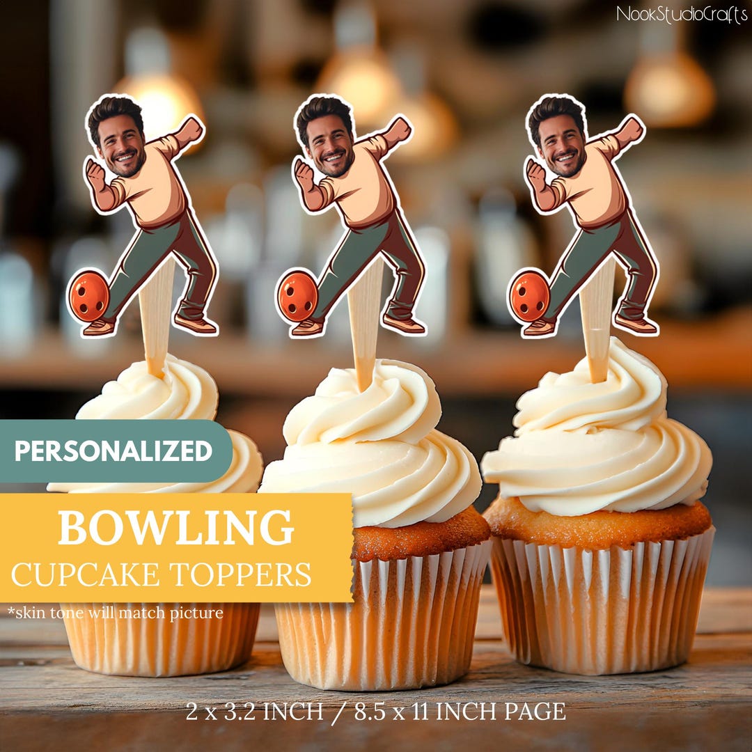Bowling Face Cupcake Toppers | Personalized Party Decor | Custom Cake ...