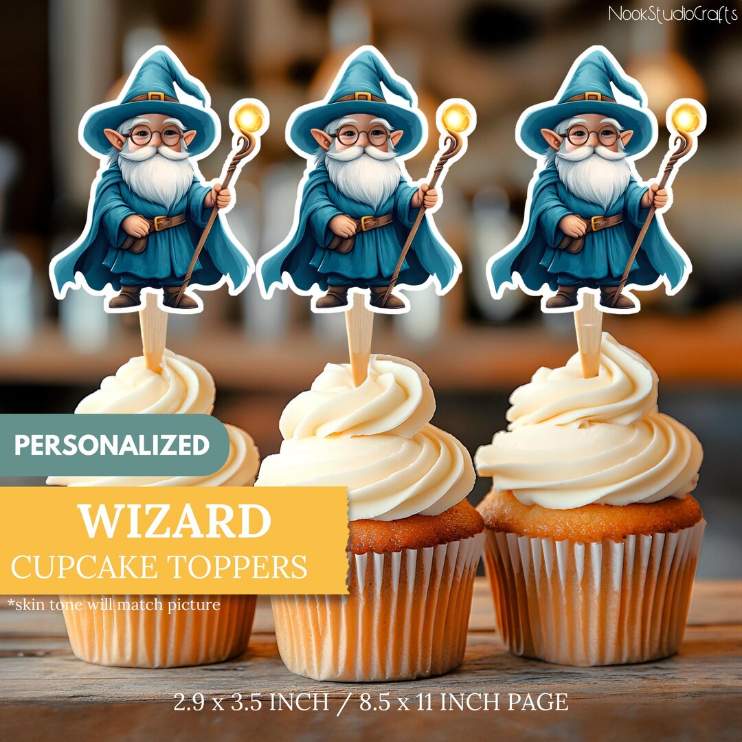 Wizard Face Cupcake Toppers | Custom Party Decor | Personalized Cake ...