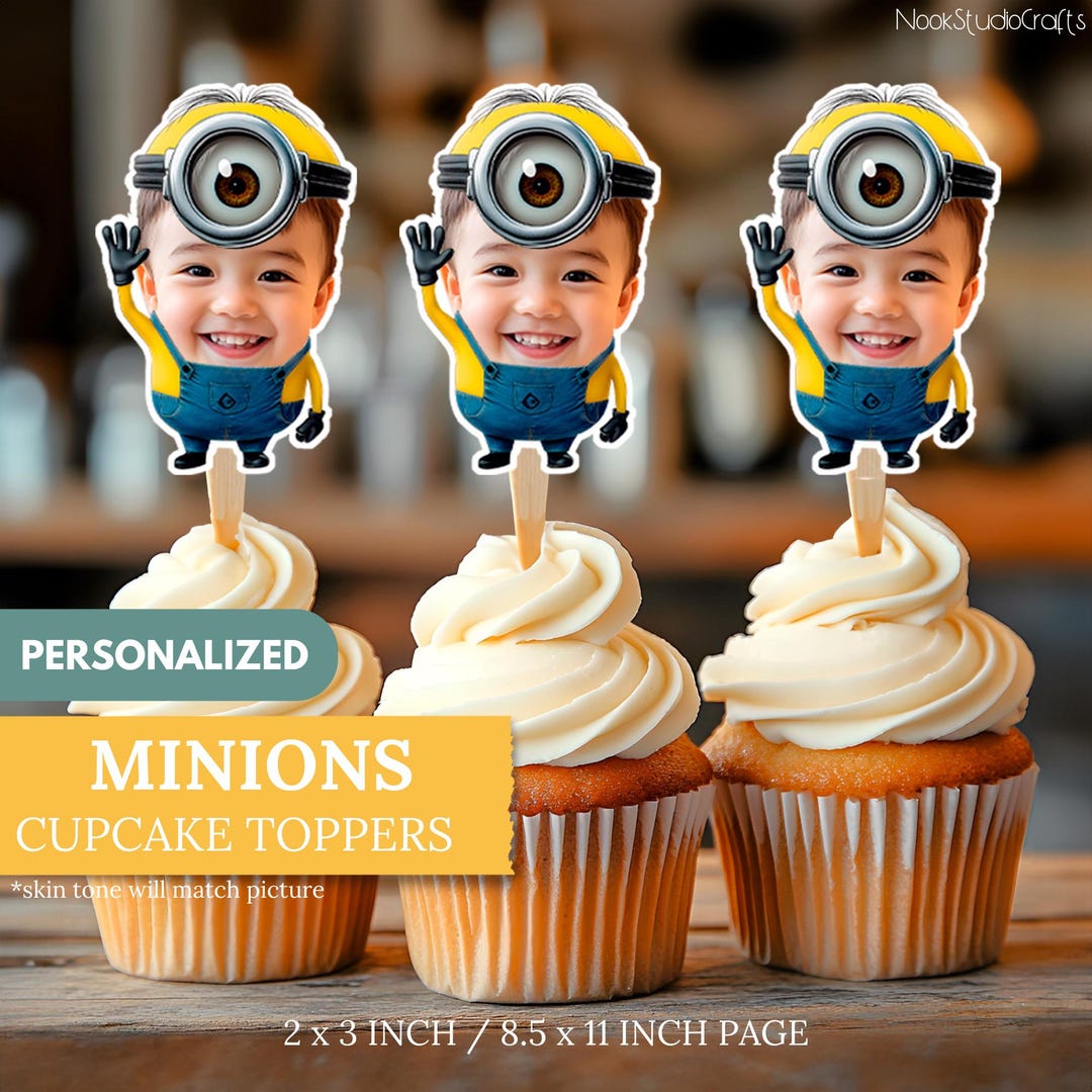 Minions Face Cupcake Toppers | Personalized Party Decor | Custom Cake ...