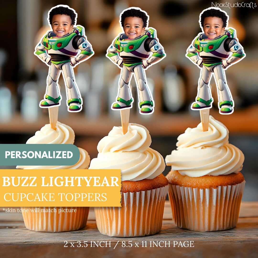 Buzz Lightyear Face Cupcake Toppers | Personalized Party Decor | Custom ...