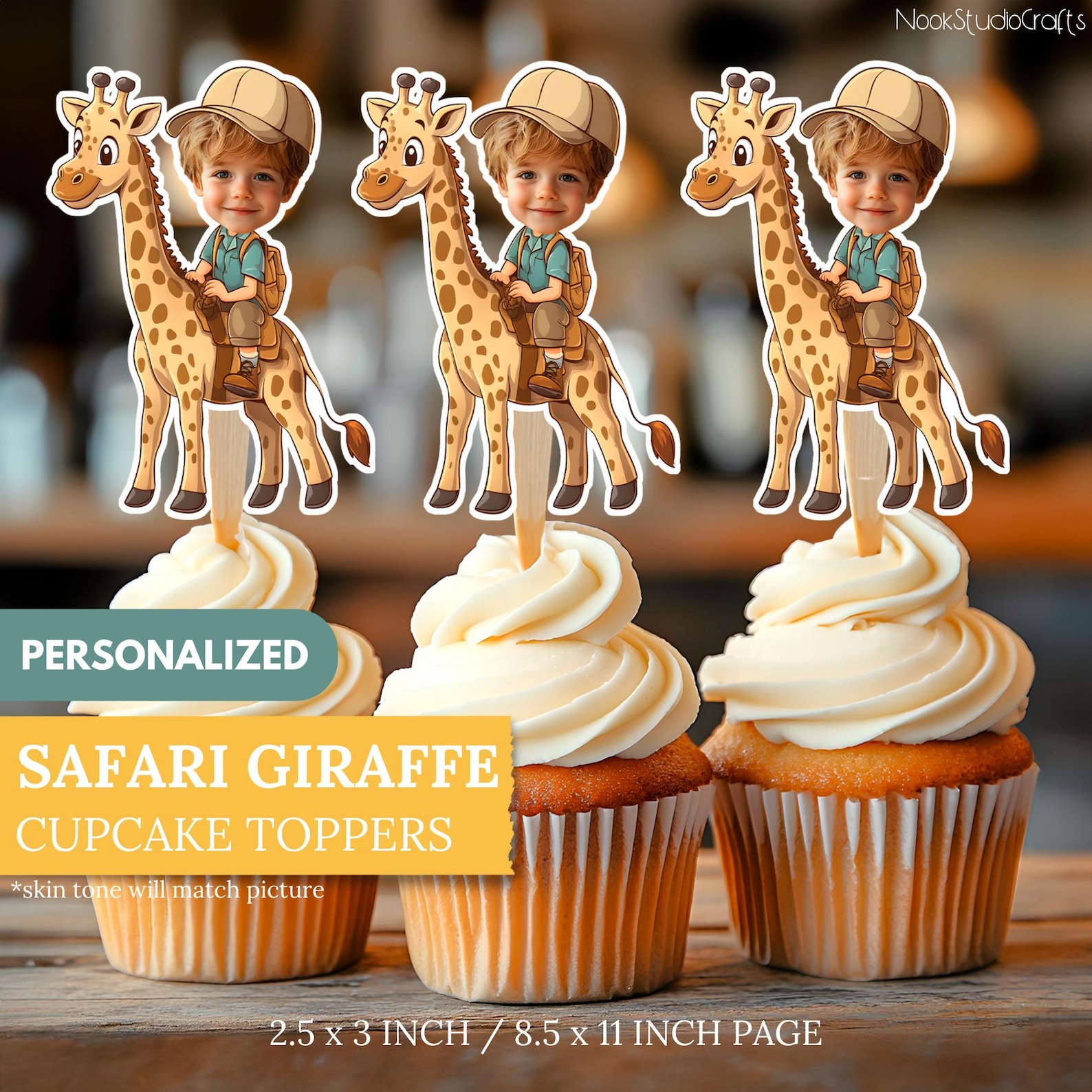 Safari Giraffe Face Cupcake Toppers | Personalized Party Decor | Custom ...