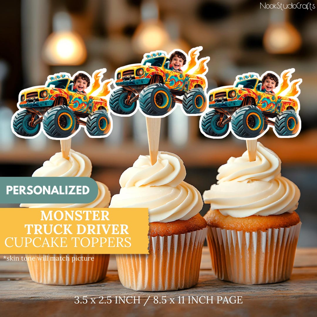 Monster Truck Driver Face Cupcake Toppers | Personalized Monster Truck ...