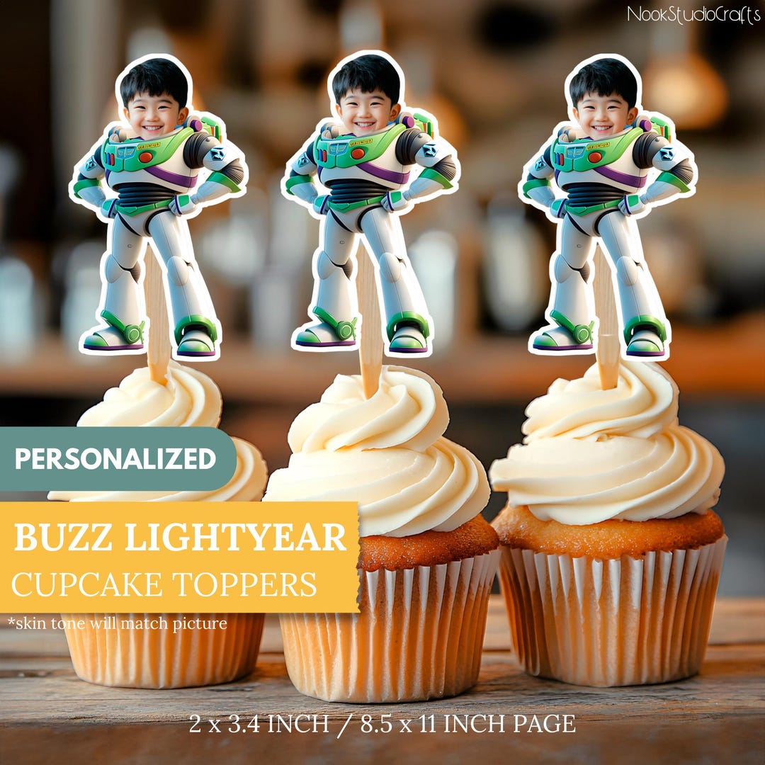 Custom Buzz Lightyear Cupcake Toppers | Toy Story Face Design for Party ...