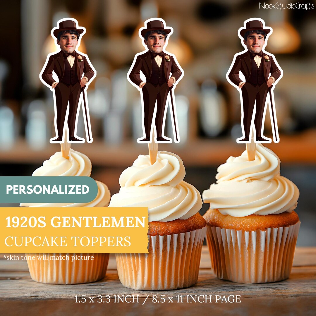 1920s Gentlemen Face Cupcake Toppers | Personalized Party Decor ...