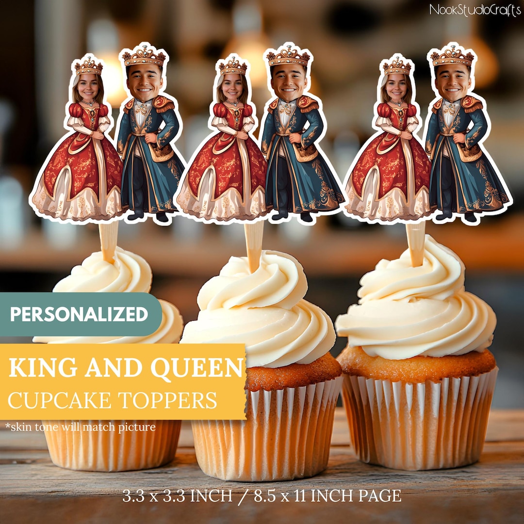 King and Queen Cupcake Toppers | Personalized With Your Face | Custom ...
