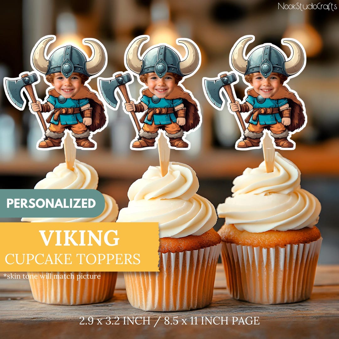 Viking Face Cupcake Toppers | Personalized Party Decor | Custom Cake ...