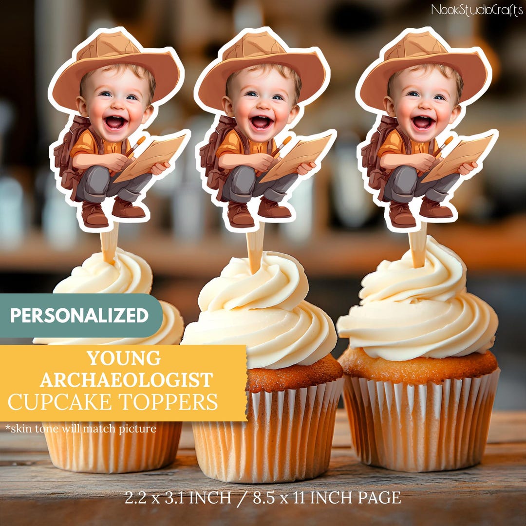Young Archaeologist Face Cupcake Toppers | Personalized Party Decor ...