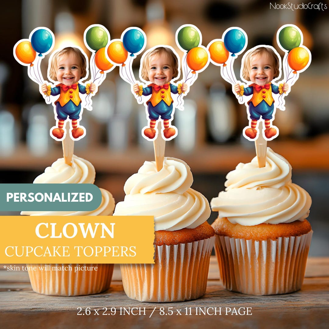 Clown Face Cupcake Toppers | Personalized Party Decor | Custom Cake ...