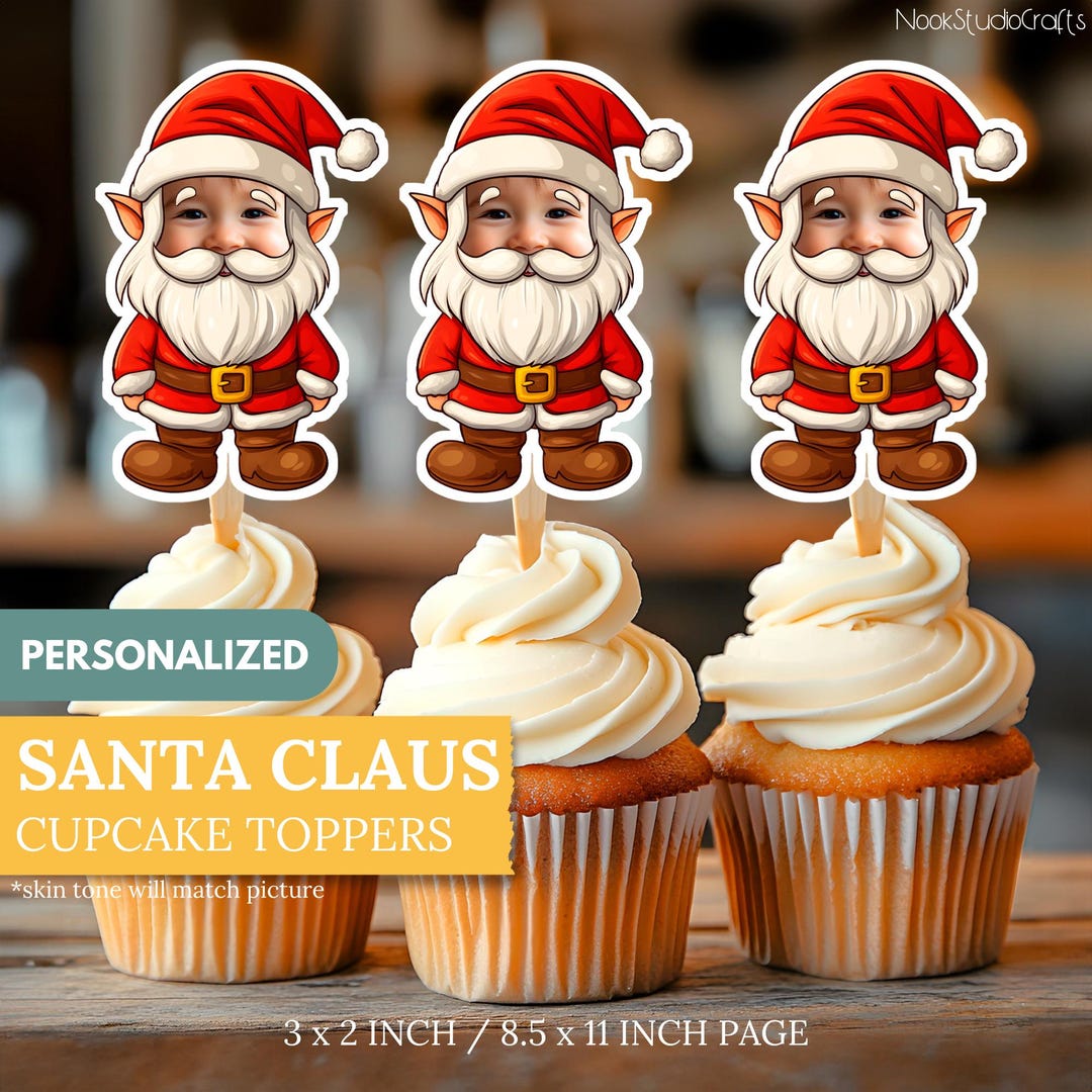Santa Claus Cupcake Toppers | Personalized With Your Face | Custom Cake ...