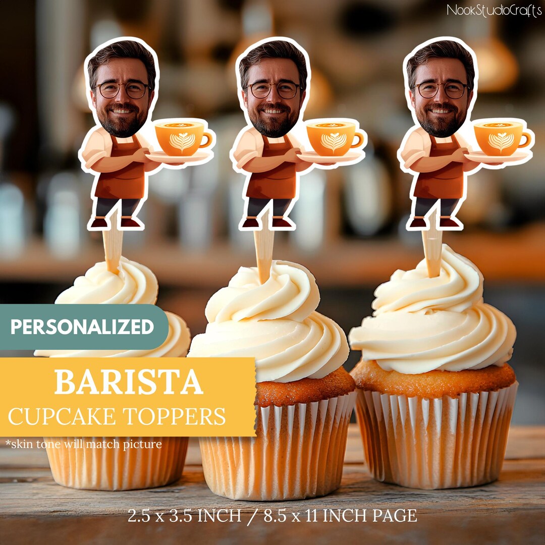 Personalized Barista Cupcake Toppers With Photo: Custom Coffee-themed ...