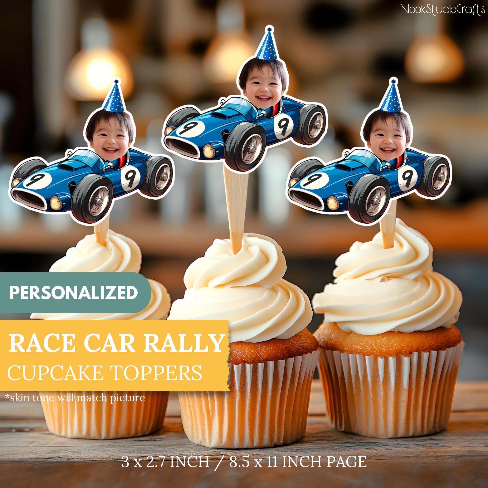 Race Car Rally Cupcake Toppers | Personalized Party Decor | Custom Cake ...