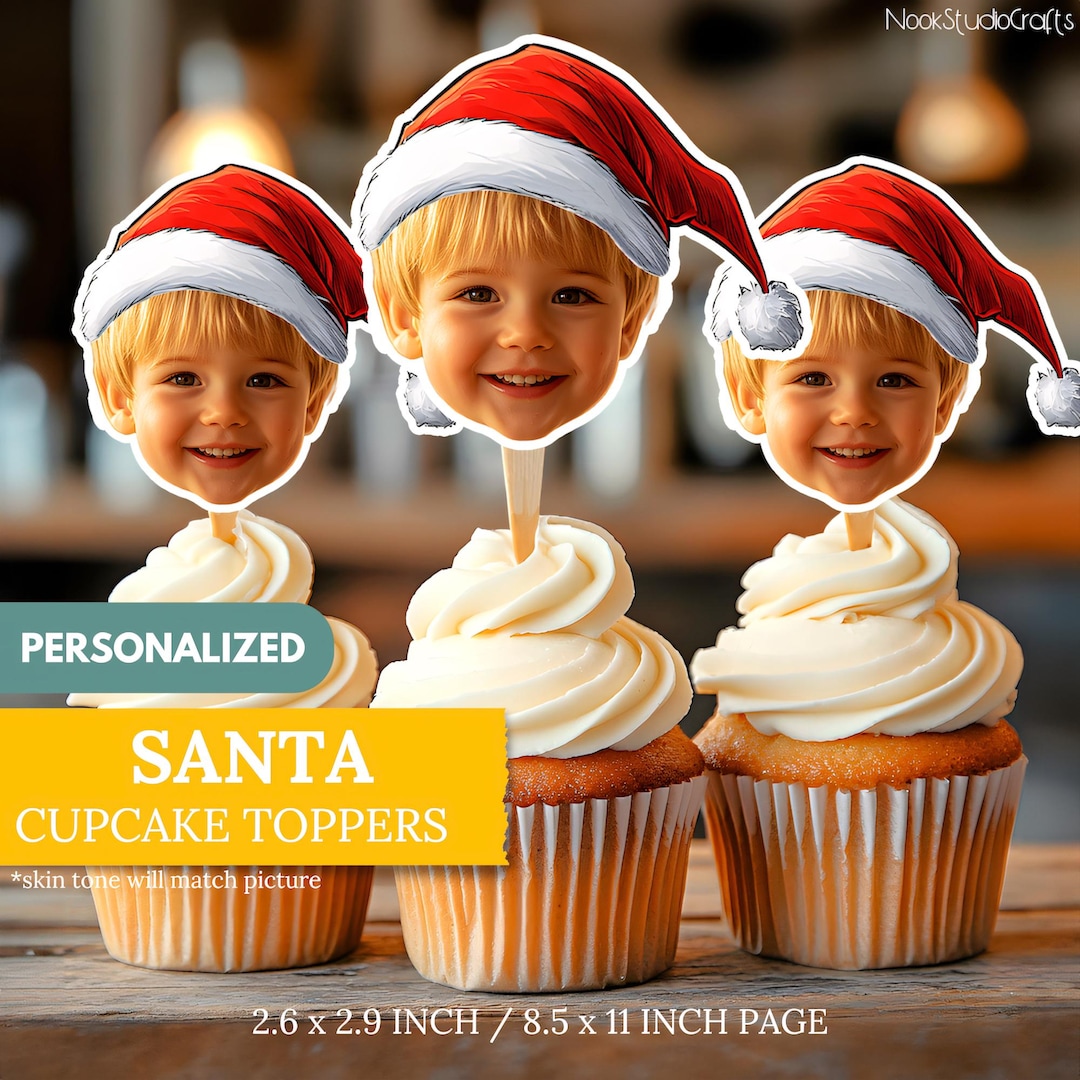 Personalized Santa Cupcake Toppers | Custom Christmas Party Decor ...