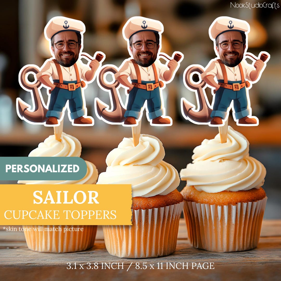 Sailor Face Cupcake Toppers | Personalized Party Decor | Custom Cake ...