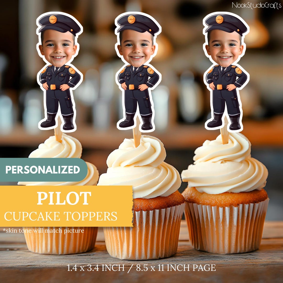 Pilot Cupcake Toppers | Personalized With Your Face | Custom Cake ...