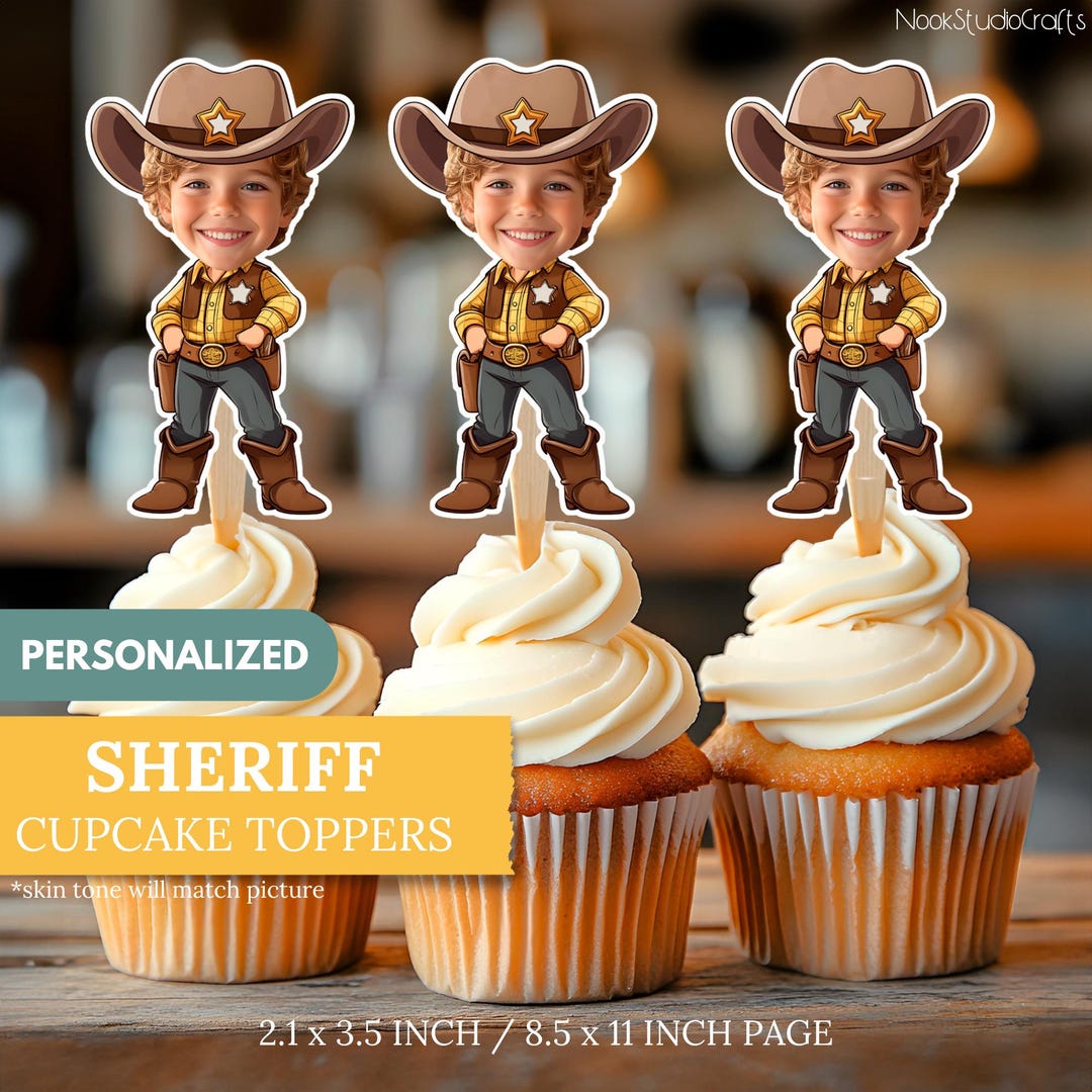 Sheriff Face Cupcake Toppers | Personalized Sheriff Cake Decorations ...